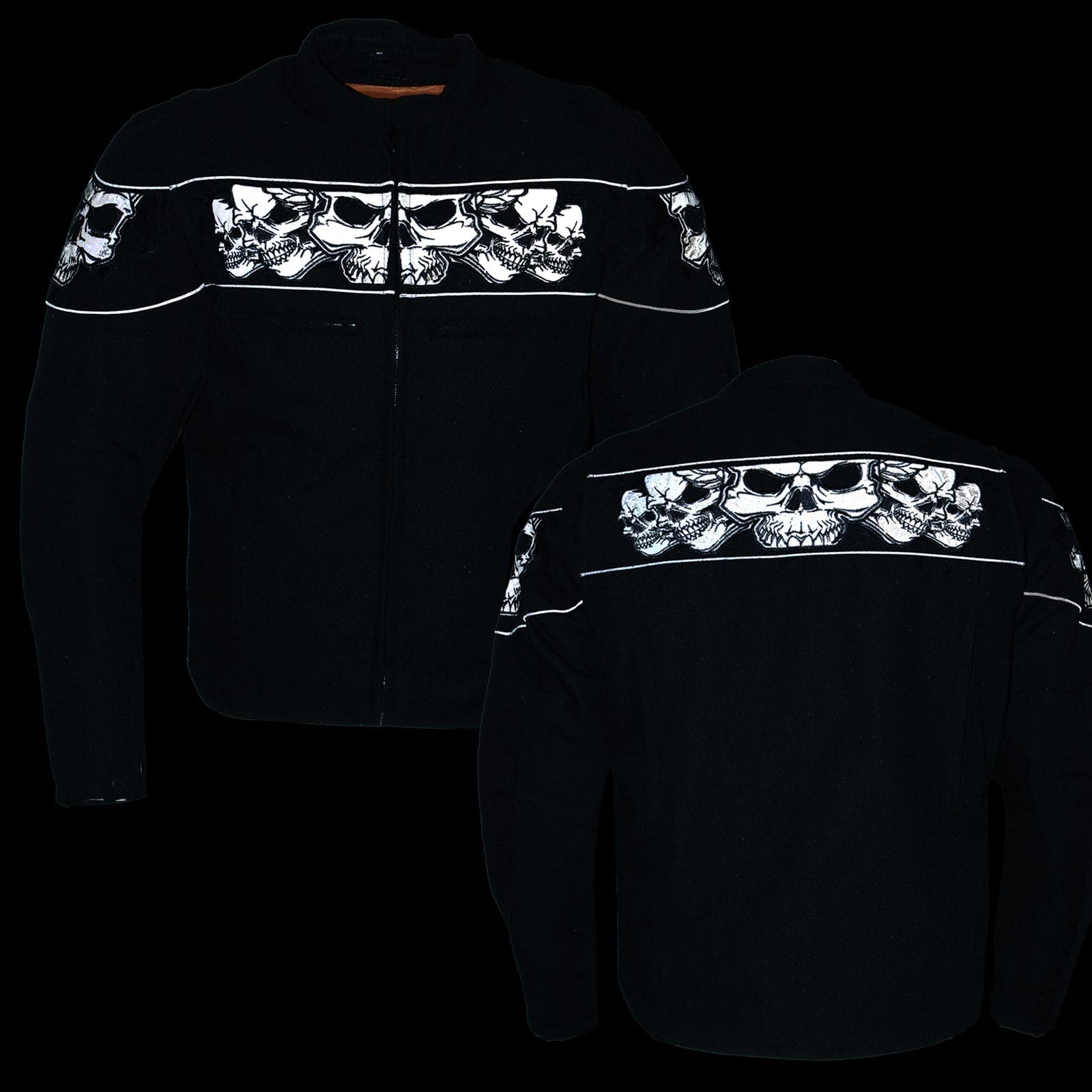 Milwaukee Leather MPM1730 Black Padded Textile Motorcycle Jacket for Men w/Reflective Skulls - All Season Motorcycle Jacket - X-Large