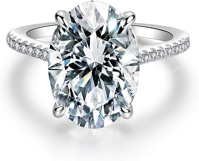 Platinum Plated 4 Carat Brilliant Cut Solitaire Oval Zirconia CZ Engagement Ring Purpose Statement Anniversary Halo Ring 6