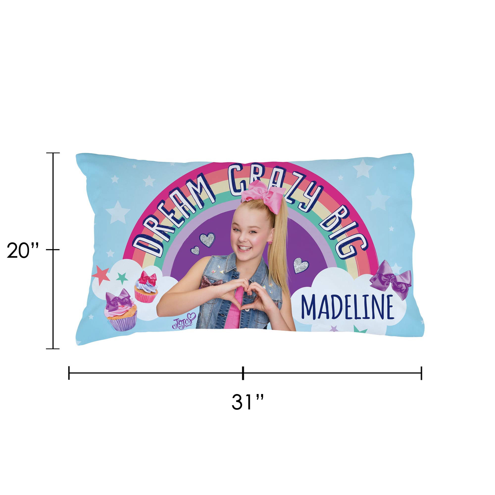 Personalized JoJo Siwa Pillowcase, Dream Crazy Big on Multicolor Cover, Official Licensed Product, 20x31, STD/Queen