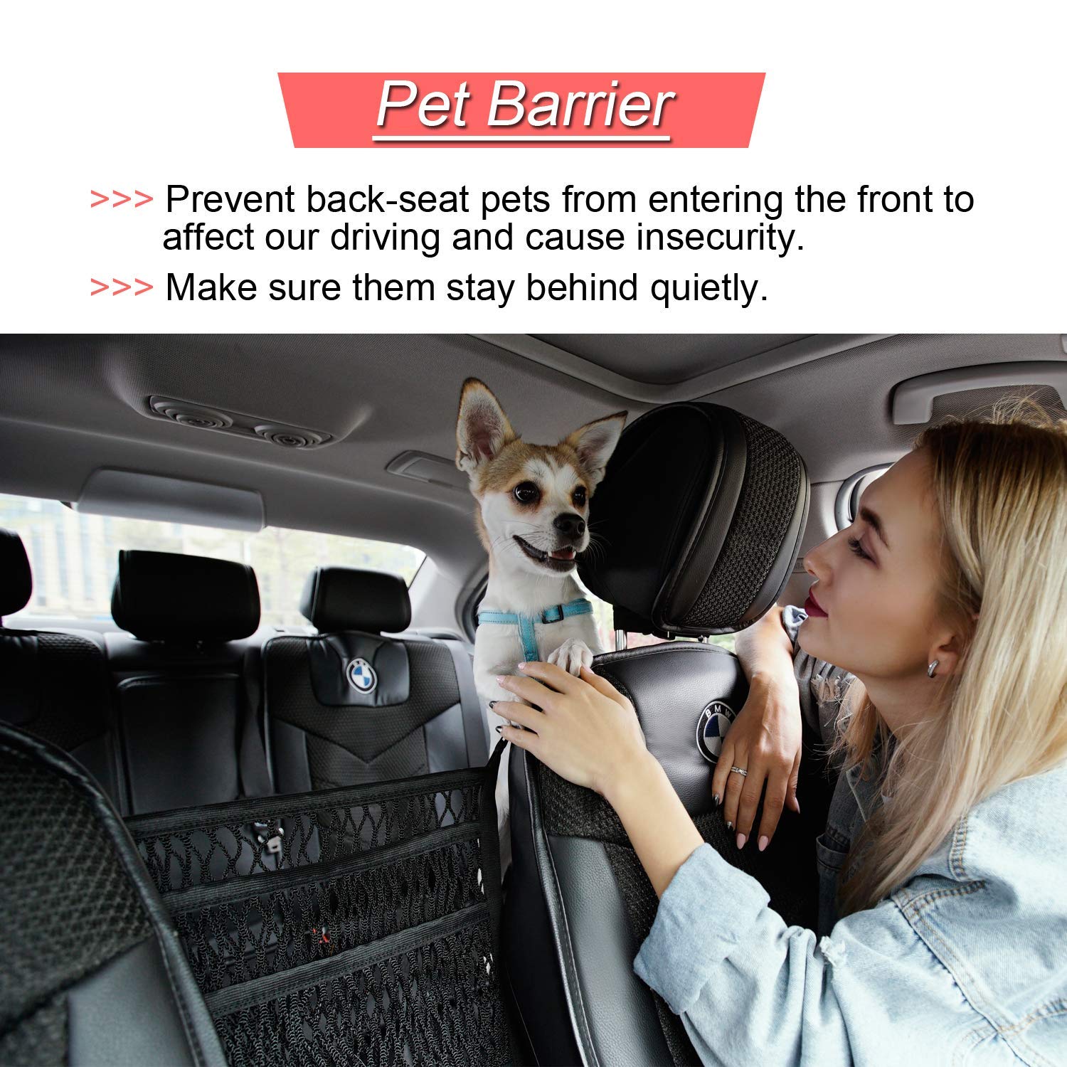 NEOUZA Car Mesh Organizer, Seat Back Net Bag, Barrier of Back seat Front Seat Pet Kids, Cargo Tissue Purse Holder, Driver Storage Netting Pouch SUV Minivan Pickup Truck Drive Safe (3-Layer)