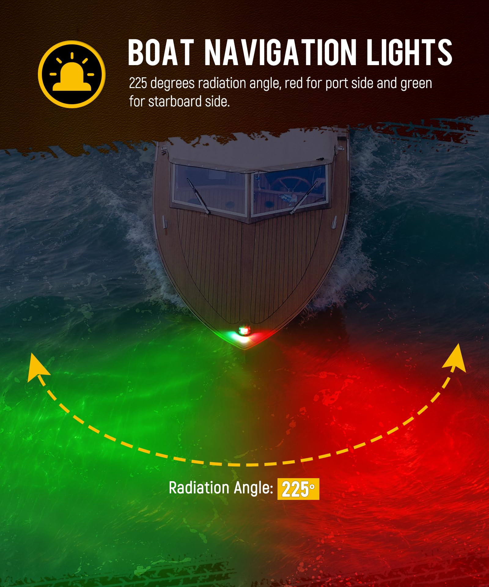 Partsam 1Pcs Marine Boat Bow Lights, 24 LED Red and Green Navigation Light for Vessle Pontoon Yacht Skiff Skeeter