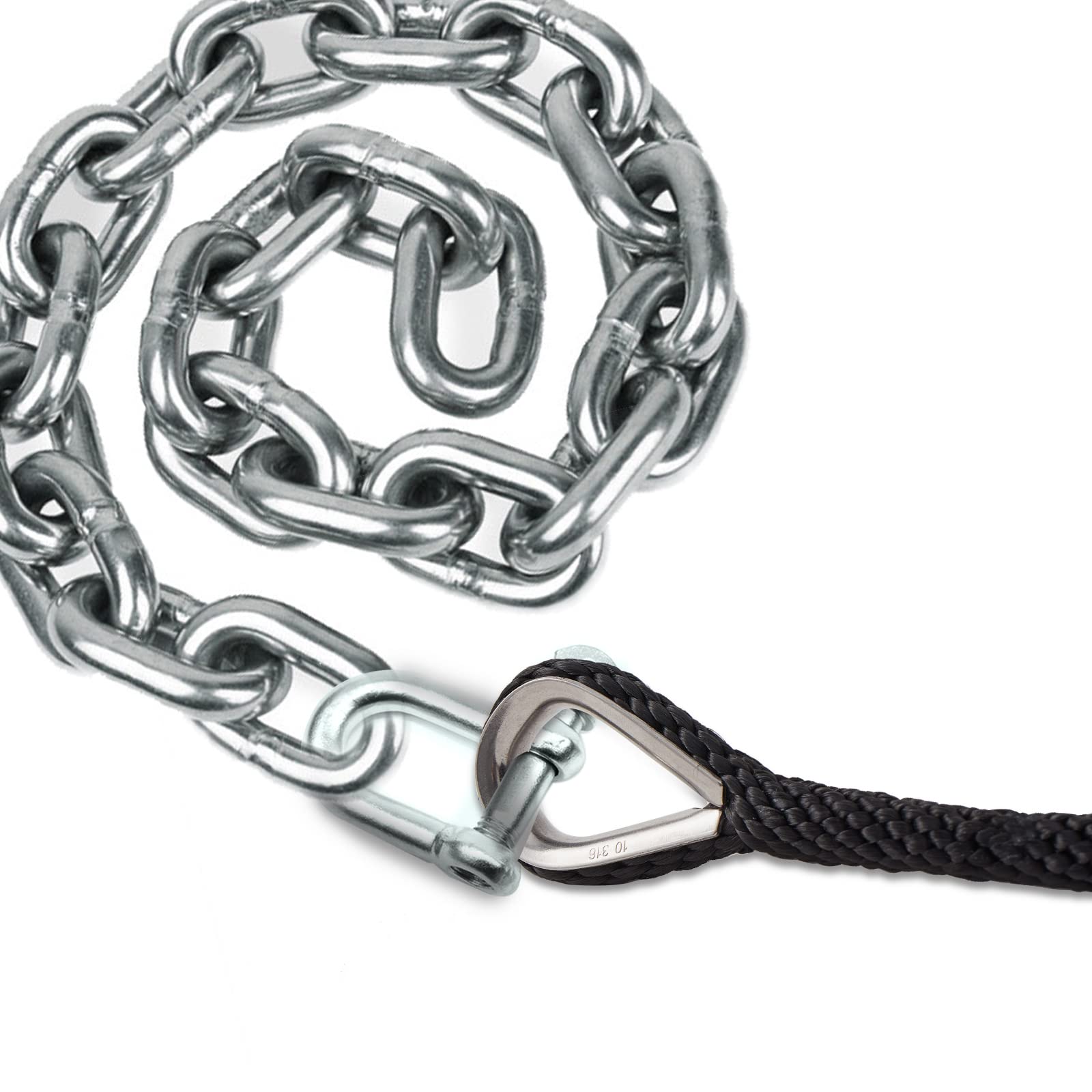 TetherTite Anchor line 3/8 Inch 100 Feet, Premium White Solid Braided MFP Boat Anchor Rope with Stainless Steel Thimble (3/8" x 100', Black)