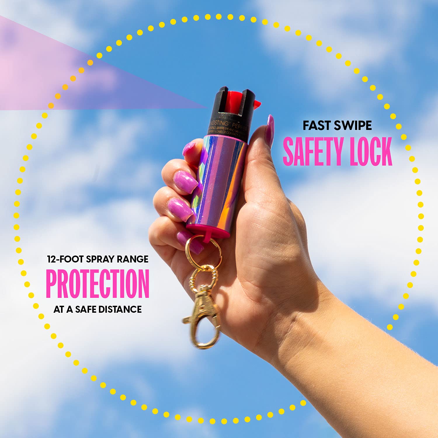 Pepper Spray Maximum Strength Self Defense Keychain for Women, 12-foot Spray Range & UV Dye - Holographic 2 Count