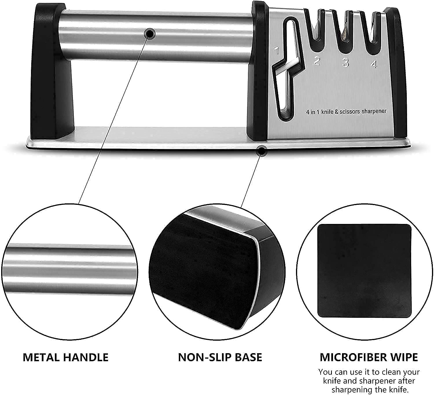 Sirete-hhg 4 in 1 Work Sharp Knife Sharpeners & Survival Tool , Kitchen Pro Knife Sharpener , Scissor Knife Sharpening Tool, Helps Repair and Polishing Blades, Black, 8.66in*2.56in*3.27in (A888)