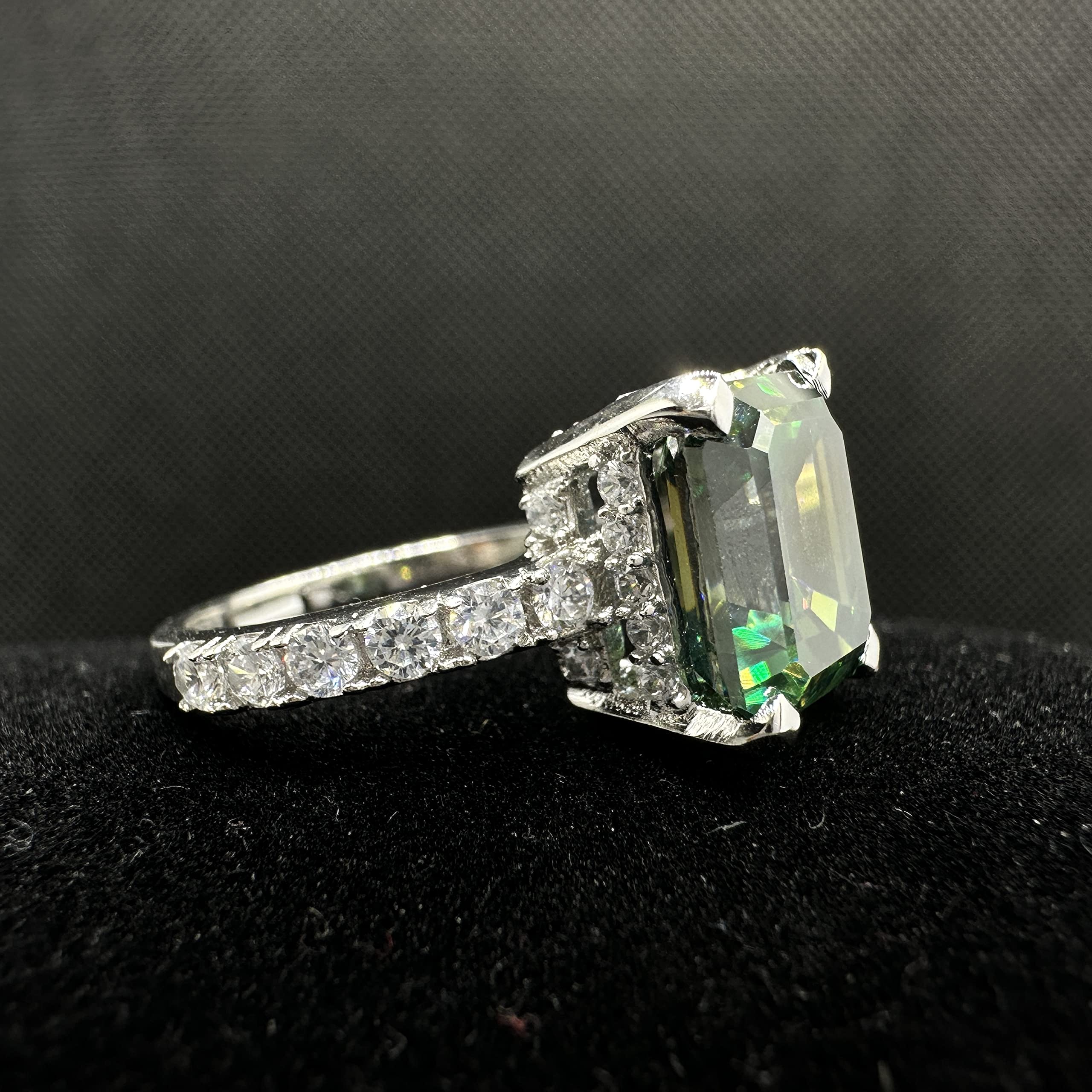 RINGJEWEL 5.40 ct VVS1 Emerald Cut Moissanite White Grey Green Color Silver Plated Engagement Ring For Women (Pack Of 1).
