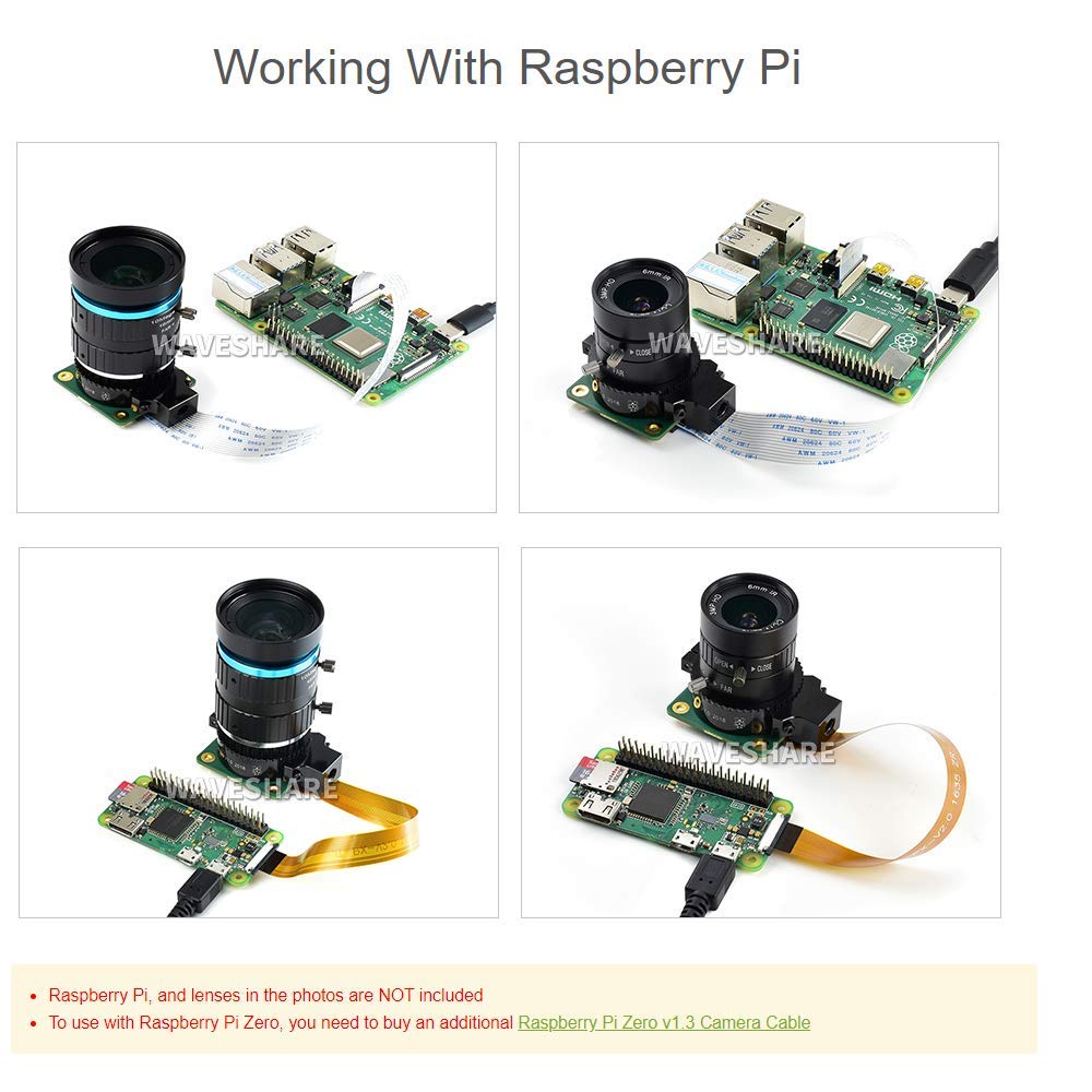 Raspberry Pi HQ Camera Module for Raspberry Pi 4 3 Model B, with 12.3MP IMX477 Sensor Supports C- and CS-Mount Lenses,High Resolution and Sensitivity,Alternative for Camera Module V2