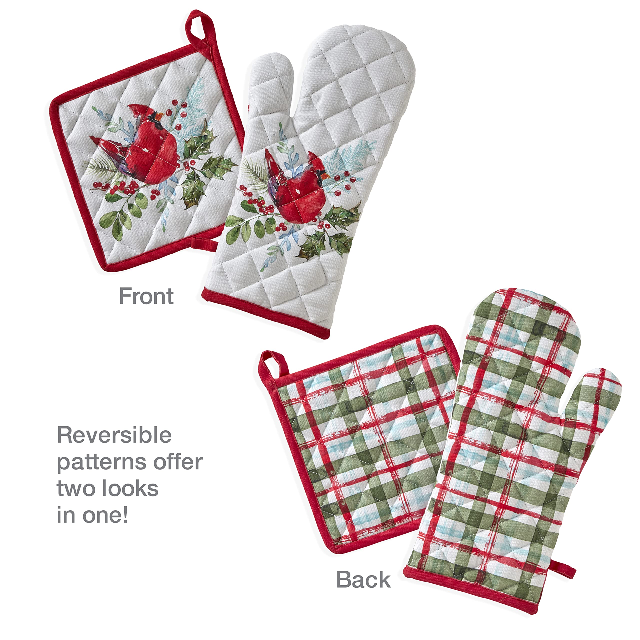 SKL Home Berry Cardinal Oven Mit and Pot Holder Set (2-Piece), Multi