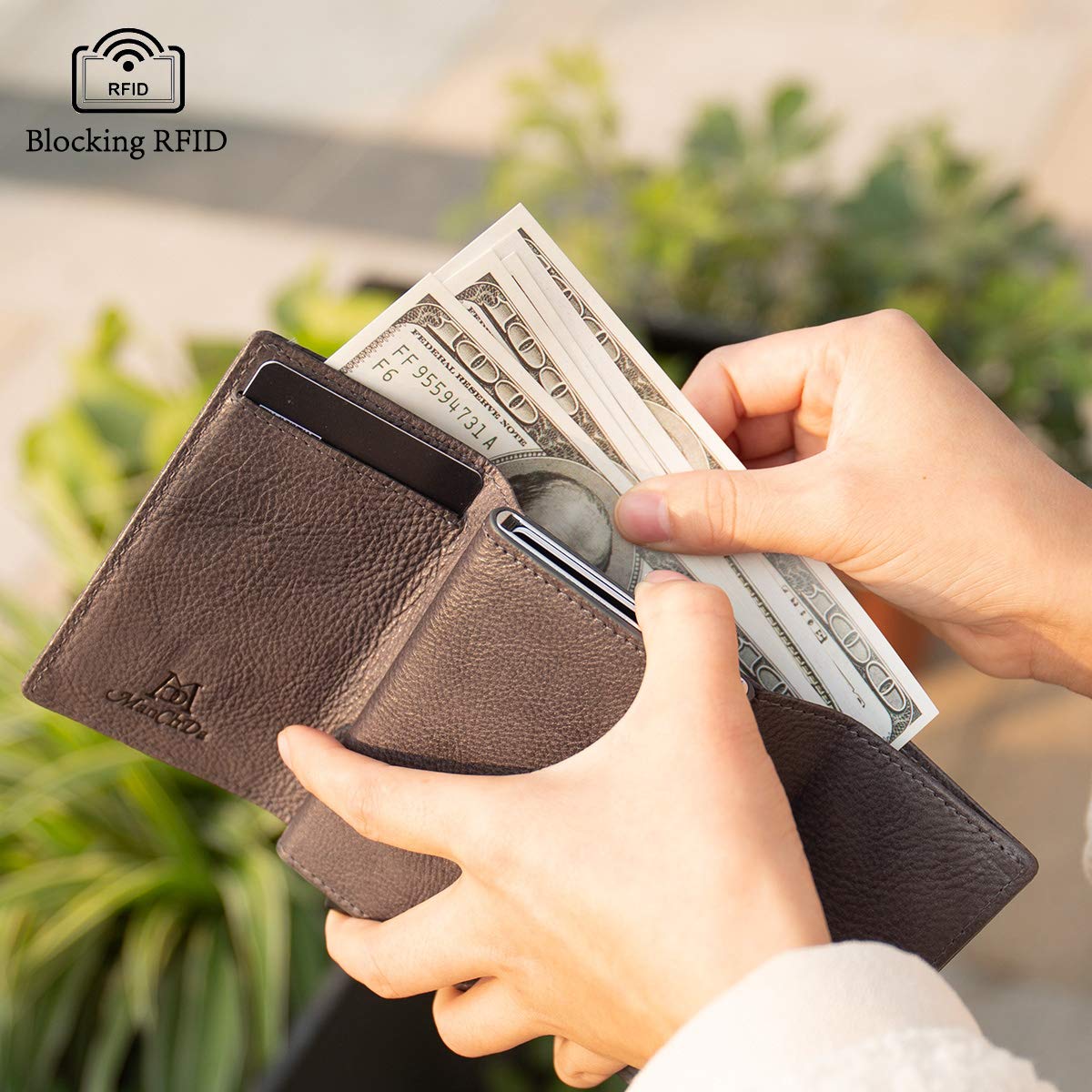 ManChDa Genuine Leather Wallet Slim RFID Blocking Magnetic Wallet for Men Trifold Wallet Aluminum Detachable Wallet Pop up Card Wallet Card Case Holder Clip Money Organizer(Grey 2)