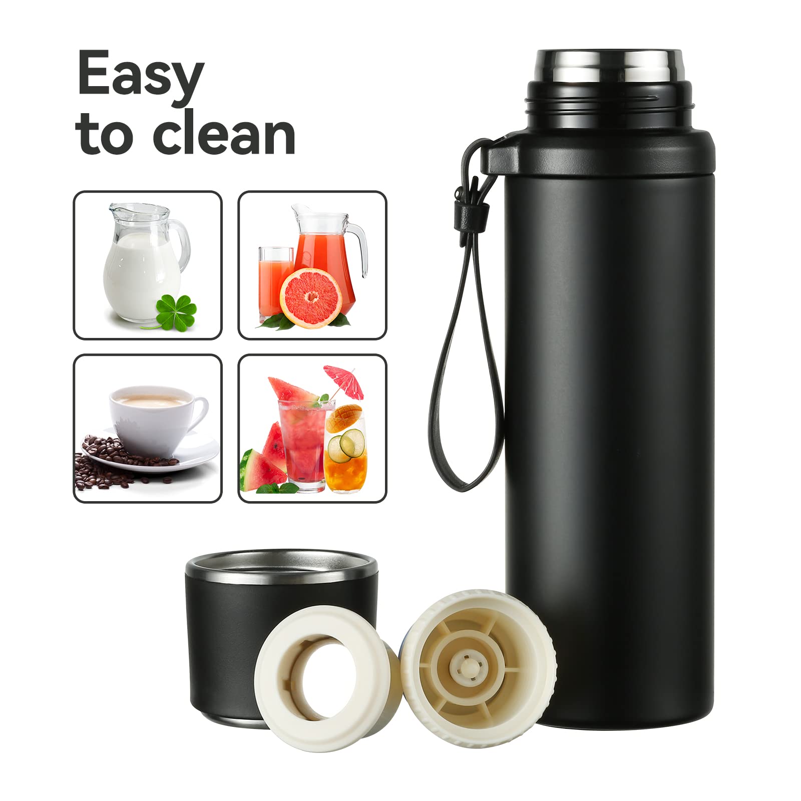 RELEA Stainless Steel Water Bottle Vacuum Coffee Thermos with Leakproof Lid & Handle Double Walled Coffee Cup, Hot & Cold for Hours (17 OZ, Black)