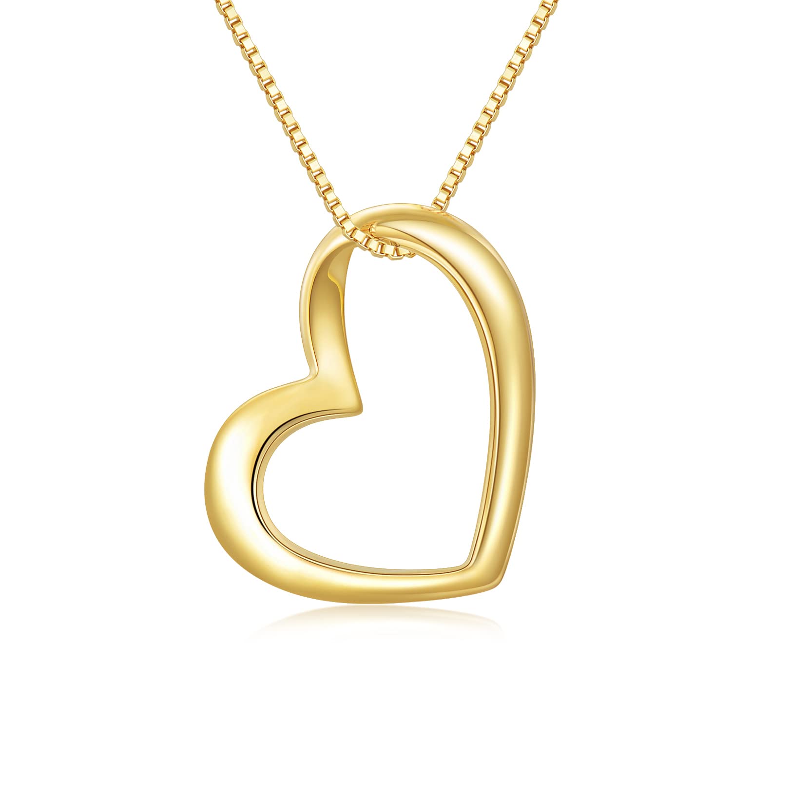 SISGEM 14k Gold Open Heart Necklace for Women, Real Gold Love Pendant and Box Chain Jewelry for Wife, Gifts for Her, 18 Inch