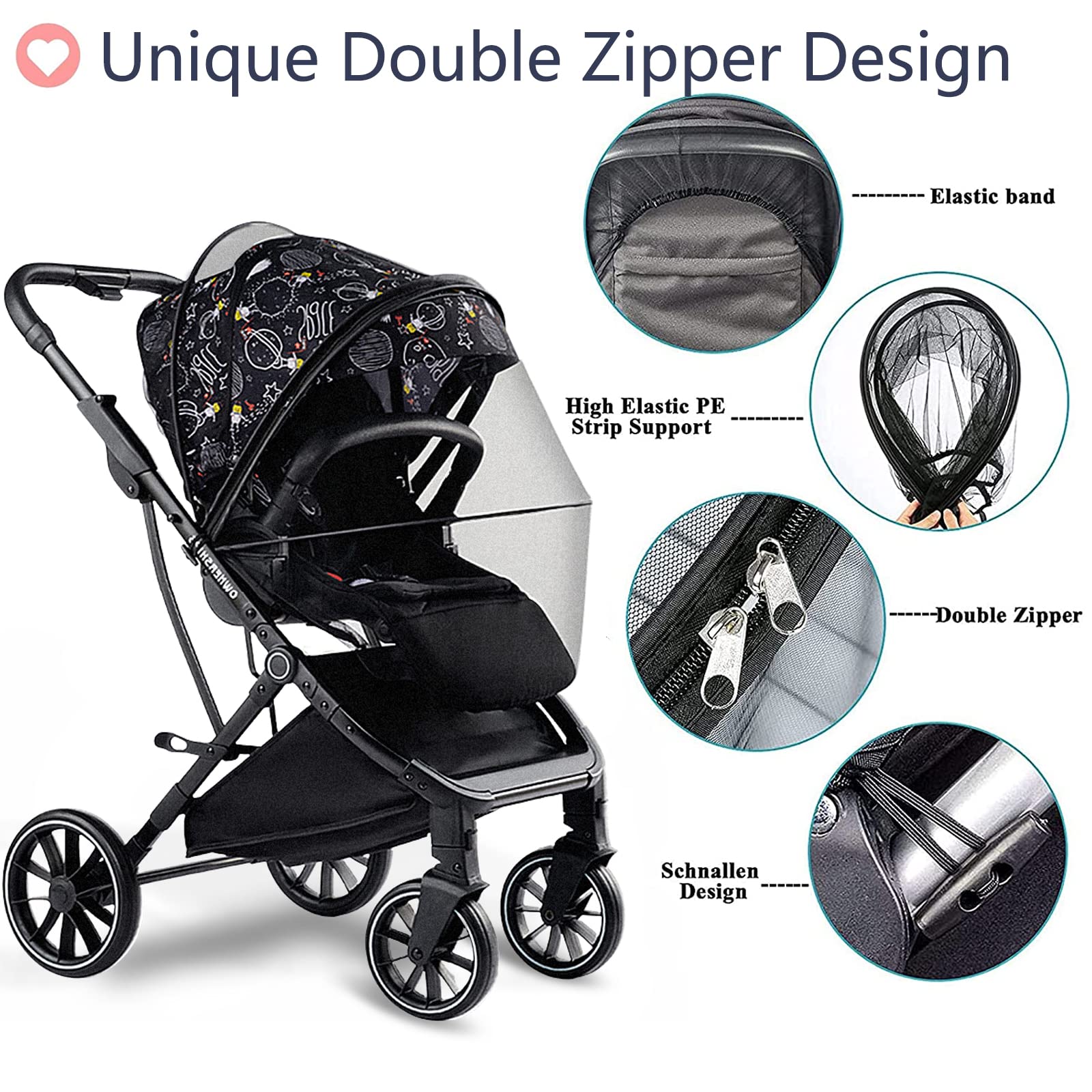 Stroller Bug net, Universal Mosquito net for Stroller, Unique Double Zipper Design-Great Accessories for Baby Stroller-Easy to Install and Portable-Fit for Graco Strollers, Car seat,Bassinet,Cradle