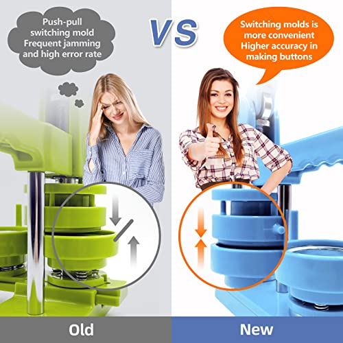 Mimeng Uomo Button Maker Machine Multiple Sizes 1+2.25inch DIY Pin Maker for Kids, Easy to Use Out of Box and Come with 200 Sets Button Making Supplies and 2 Sizes Circle Cutter