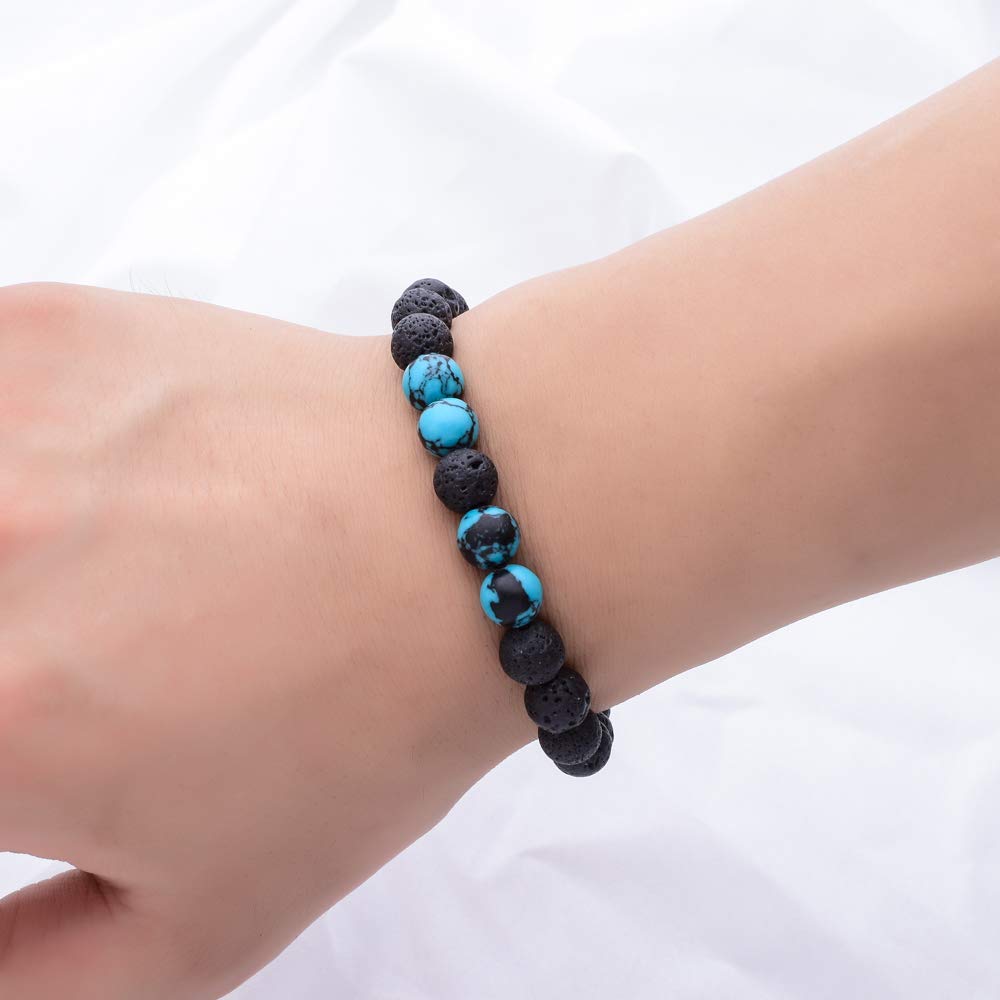 LUBINGSHINE 8mm Lava Rock Bracelet Braided Rope Natural Stone Yoga Bracelet Bangle for Men Women