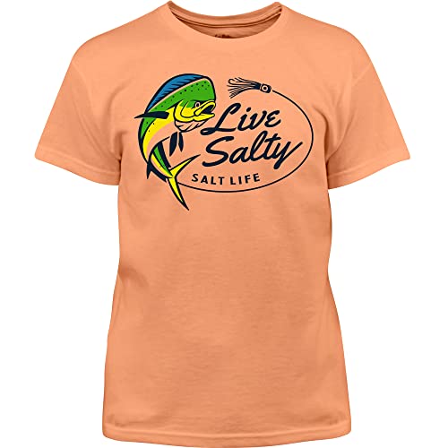 Salt Life Salty Mahi Youth Short Sleeve Classic Fit Shirt, Grapefruit, Medium