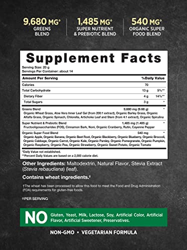 Nature's Truth Super Greens Powder Supplement | Fruit & Vegetables Superfood Blend | Vegan, Non-GMO & Gluten Free Juice & Smoothie Mix | 9.88 oz