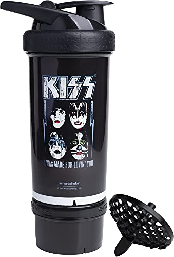 Smartshake Revive KISS Shaker Bottles for Protein Mixes 25 oz – Shaker Cup Workout Smart Shaker Bottles With Storage for Powder + Protein Shakes, Rock Band Collection
