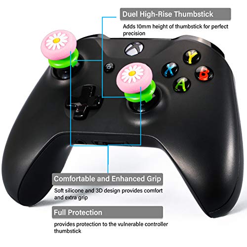 Playrealm FPS Thumbstick Extender & 3D Texture Rubber Silicone Grip Cover 2 Sets for Xbox Series X/S & Xbox One Controller(Daisy Coral)