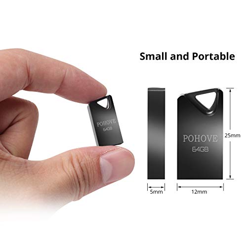 POHOVE USB Flash Drive 64GB Mini Memory Stick 64 GB Portable Pen Drive 64GB Waterproof USB Stick with Key Ring for PC Laptop Computers Tablet etc -Black