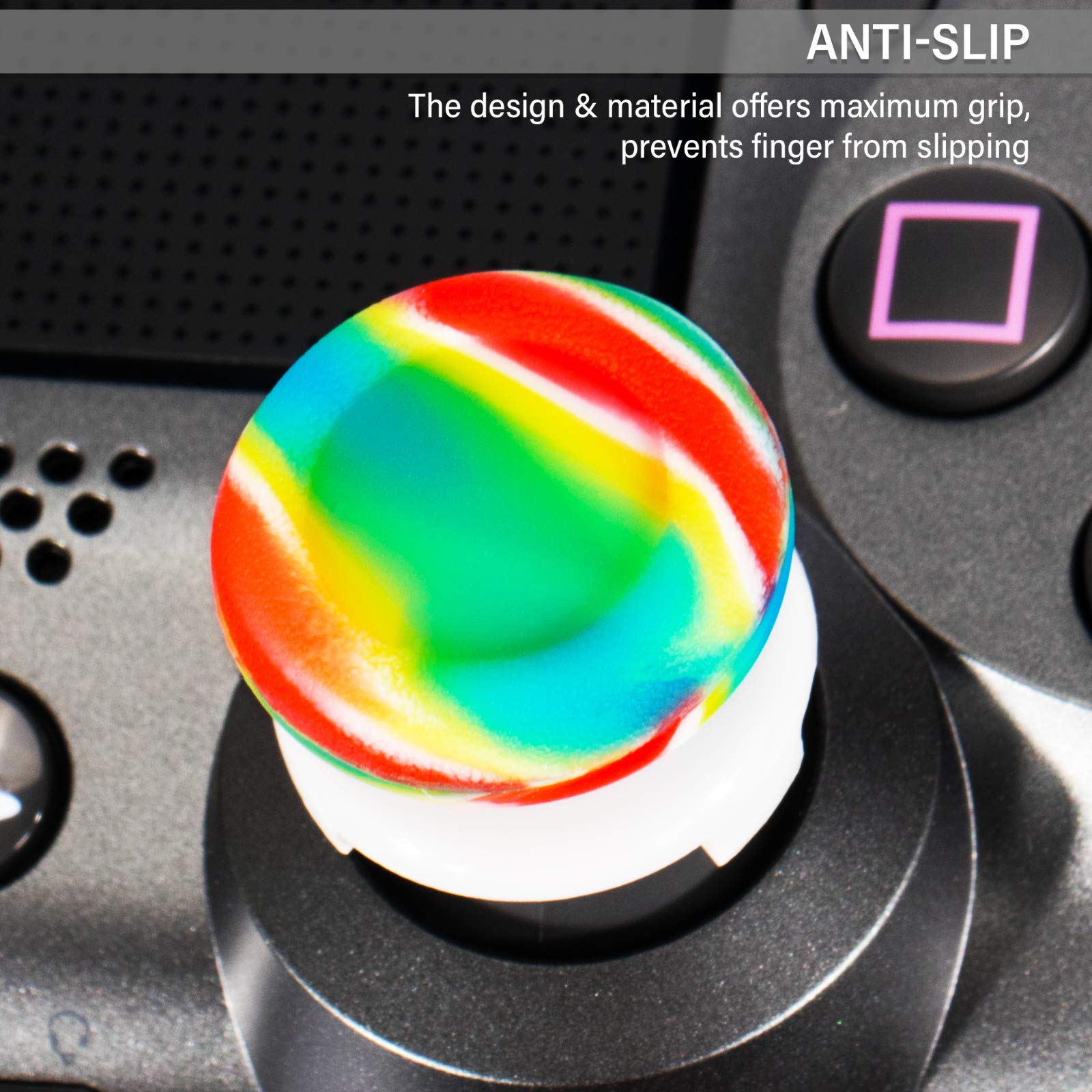 Playrealm FPS Thumbstick Extender Rubber Silicone Grip Cover 2 Sets for PS5 Dualsenese & PS4 Controller (Rainbow)