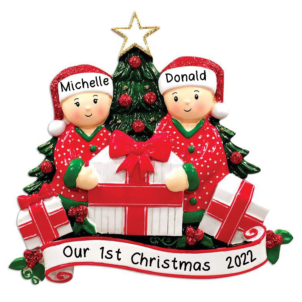 Personalized Opening Present Family of 4 Pajamas Christmas Tree Ornament Free Personalized (Family of 4)