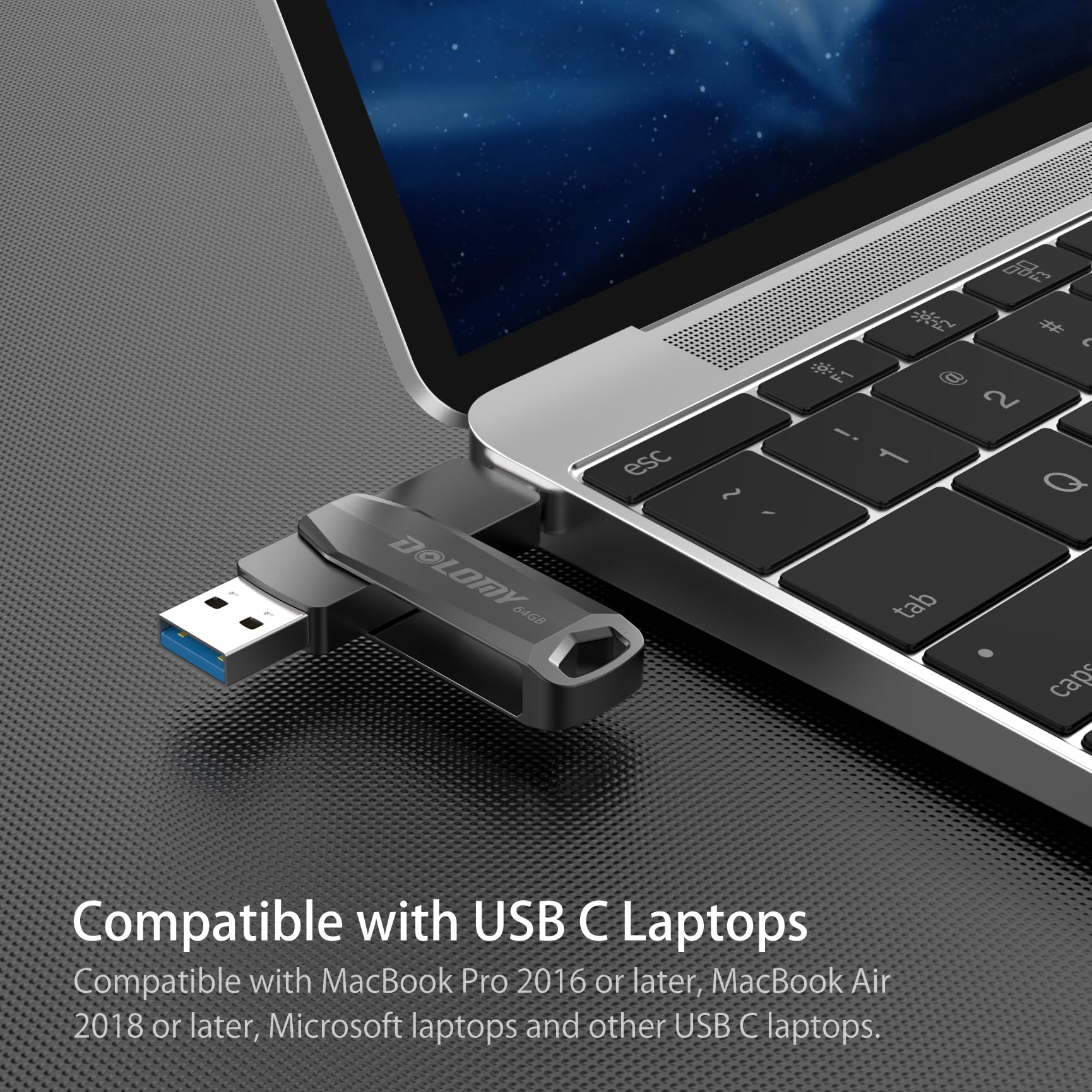 USB C Flash Drive, Dolomy 64GB USB C Thumb Drive, 2 in 1 OTG USB 3.1 Metal USB C Memory Stick Compatible with MacBook Pro Air, Type C Smartphones, Tablets