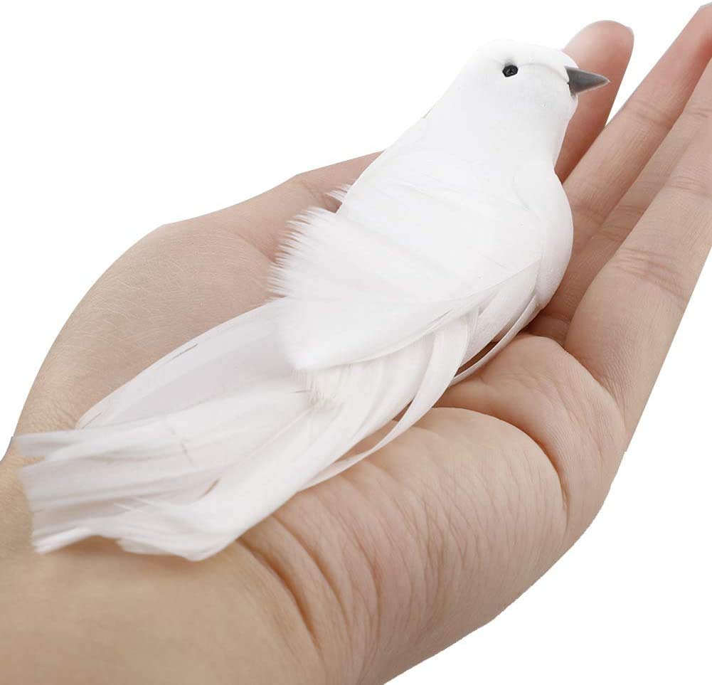 NERKT 12Pcs Artificial White Doves, White Feathered Mini Birds White Doves Decoration with Metal Clip for Craft Home Garden Wedding DIY Decor Christmas Tree Ornaments