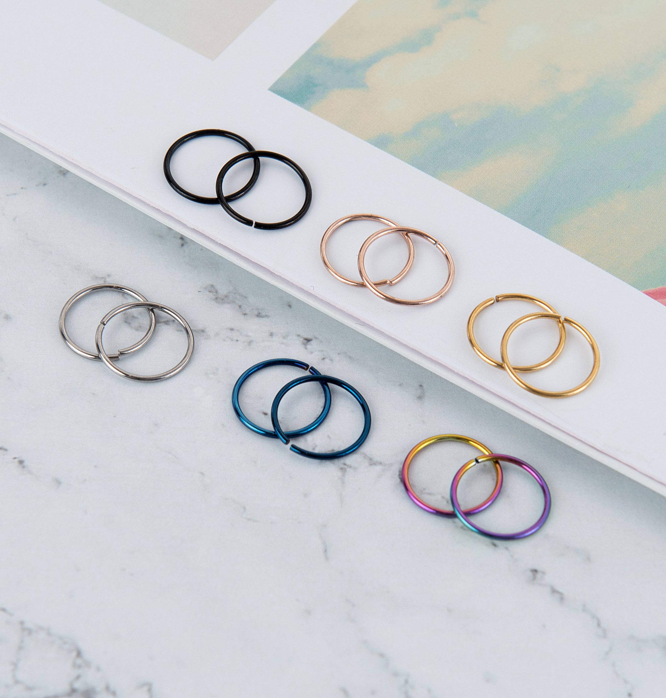 Masedy 12Pcs 20G 316L Stainless Steel Nose Rings Hoop Tragus Cartilage Septum Ring Lip Piercing 10MM