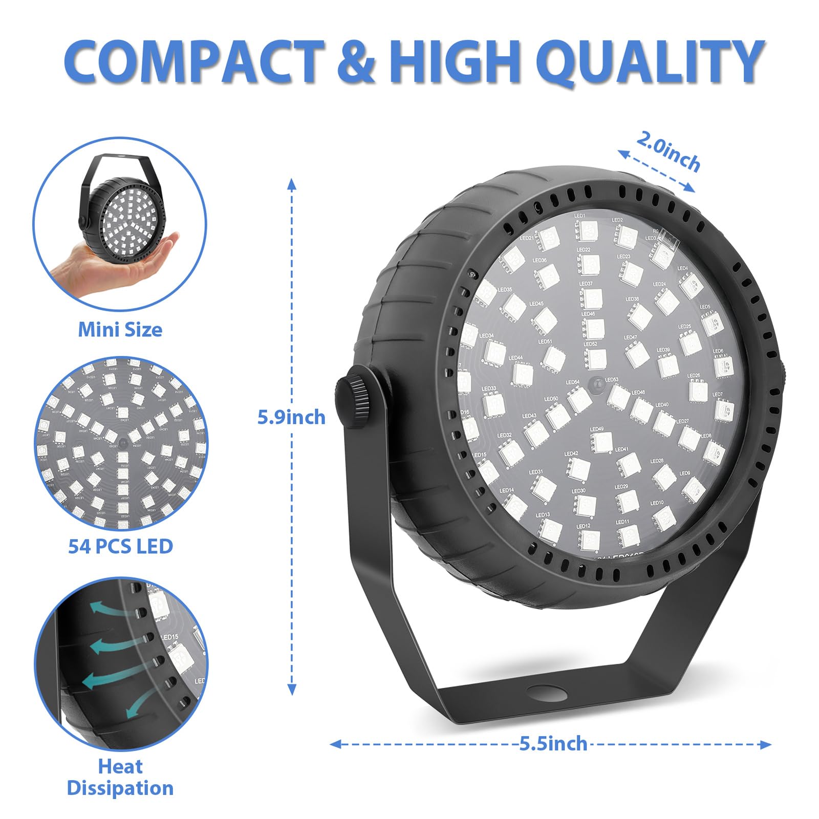 Telbum Strobe Light, 54 Super-Bright RGB LEDs Mini Strobe Light for Parties, Halloween Strobe Lights with Remote Control, Sound Activated & Speed Control DJ Flashing Light for Room Stage Disco Party
