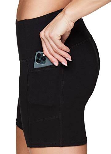 RBX Active Women's High Waist Cotton Spandex 5" Inseam Running Bike Short with Pockets Black 5-inch L