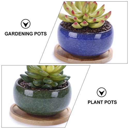 Yardwe 3 Sets Balcony Table and Pot Desk Container Cup Garden Hole Flower Style Containers Green Modern Round Gardening Bonsai Trays Greenhouse Tray Nursery Vintage Ceramic