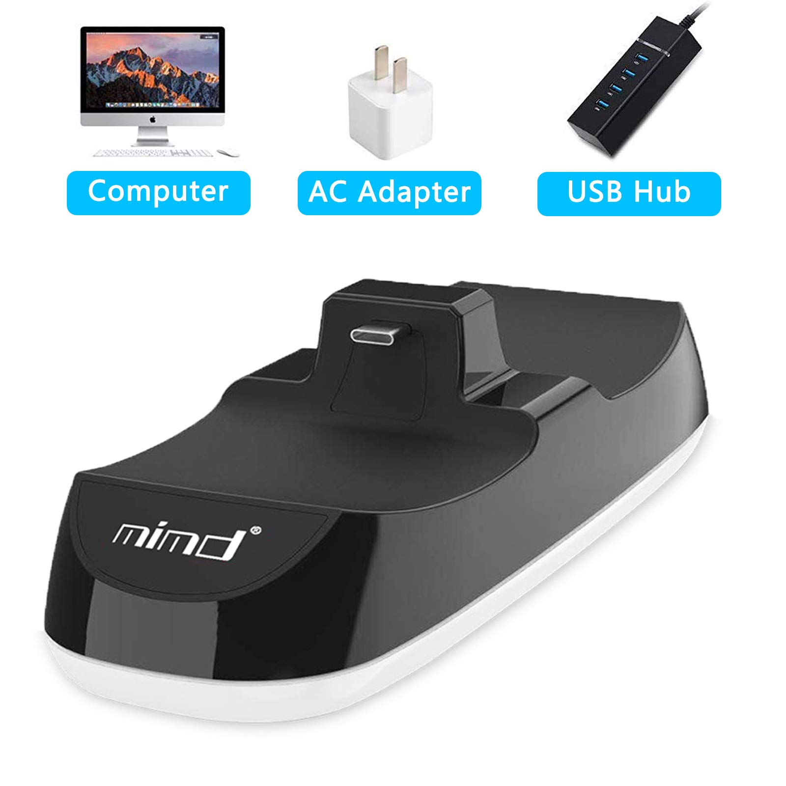 PS5 Controller Charging Station, with LED Indicator Dual USB Fast Charging Dock Station Stand for Playstation 5 PS5 DualSense Controller. (Black)