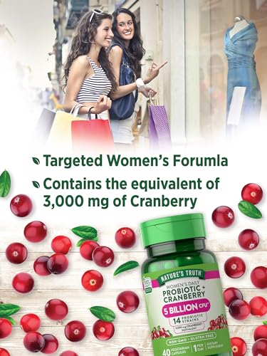 Nature's Truth Probiotics for Women | 5 Billion CFUs Daily | 40 Vegetarian Capsules | with Cranberry | Non-GMO & Gluten Free | No Refrigeration Needed