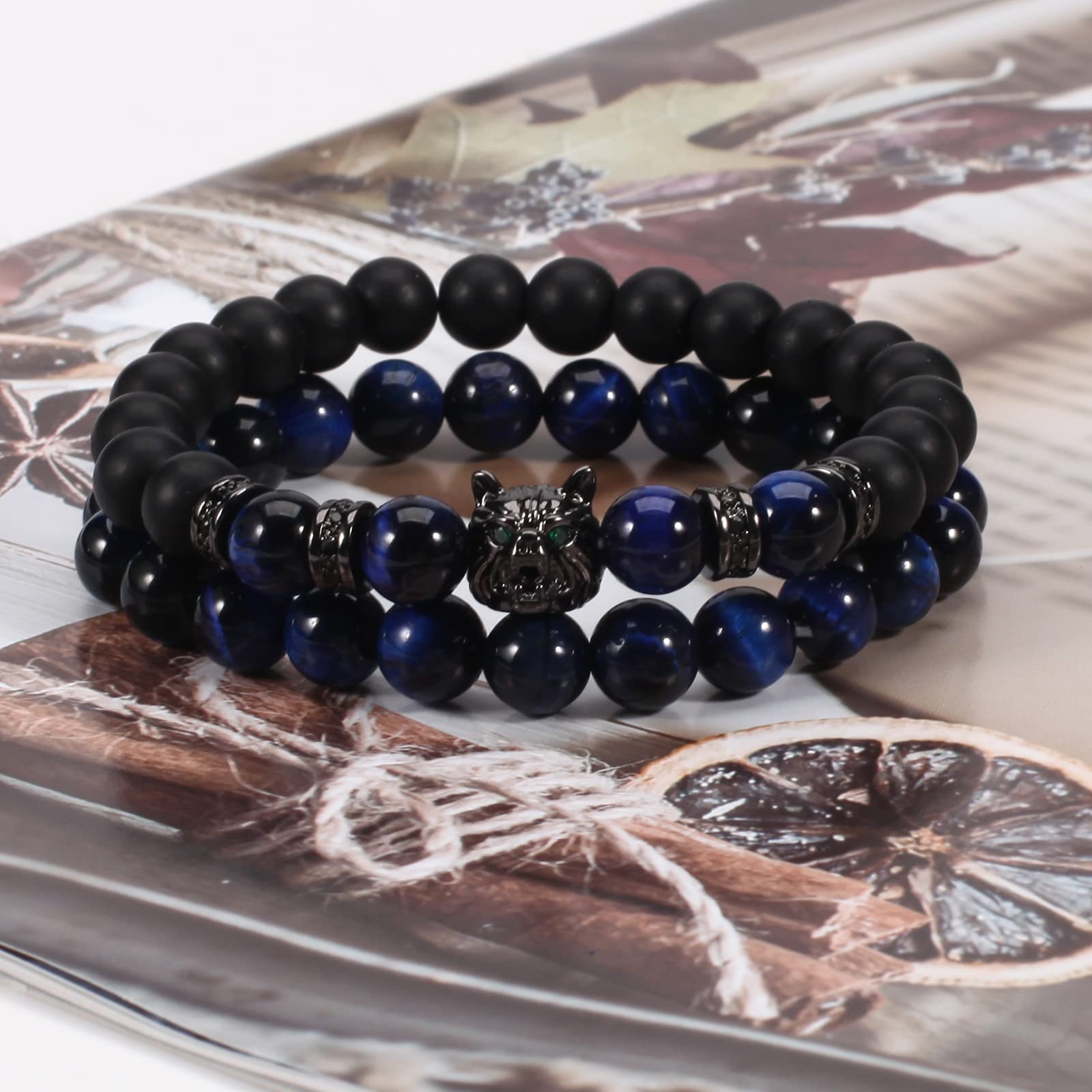 WuCuifu Bohemian Beaded Blue Tiger Eye Bracelets for Men Women Healing Crystals Bracelets