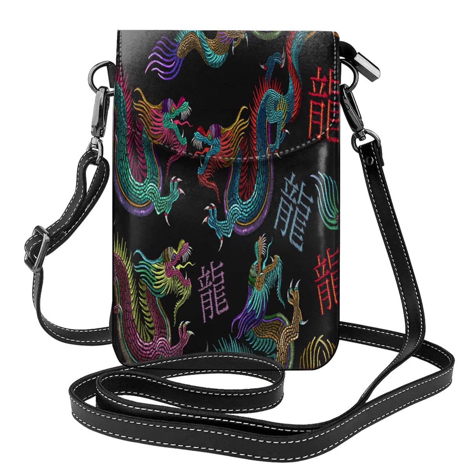 Women Cell Phone Purse Leather Crossbody Bag-Chinese Dragons Mini Shoulder Bag Card Holder Wallet