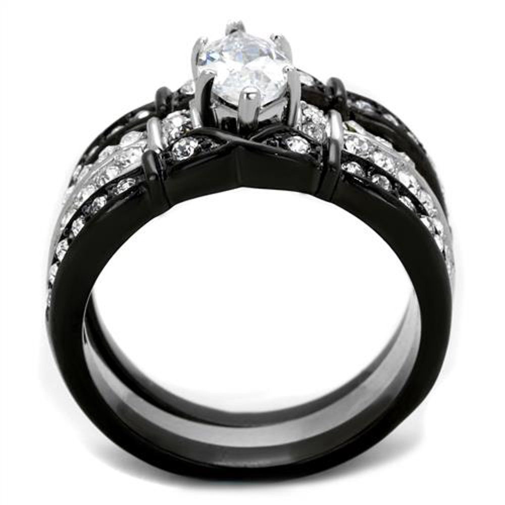 Marimor Jewelry Her and His 4 Piece Black Stainless Steel and Titanium Wedding Engagement Ring Band Set Size Women's 07 Men's 08