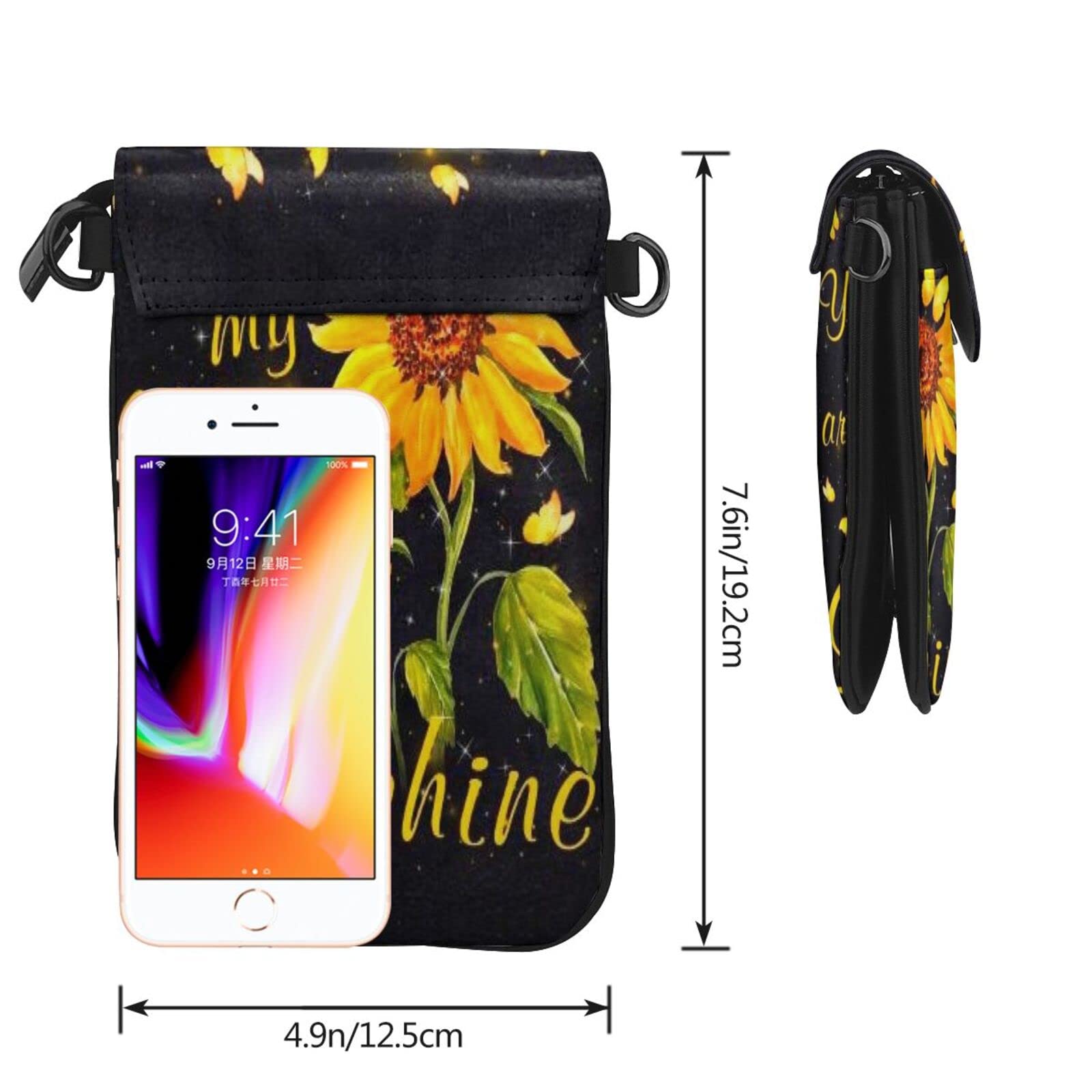 Women Cell Phone Purse Leather Crossbody Bag-Sunflower Sunshine Mini Shoulder Bag Card Holder Wallet