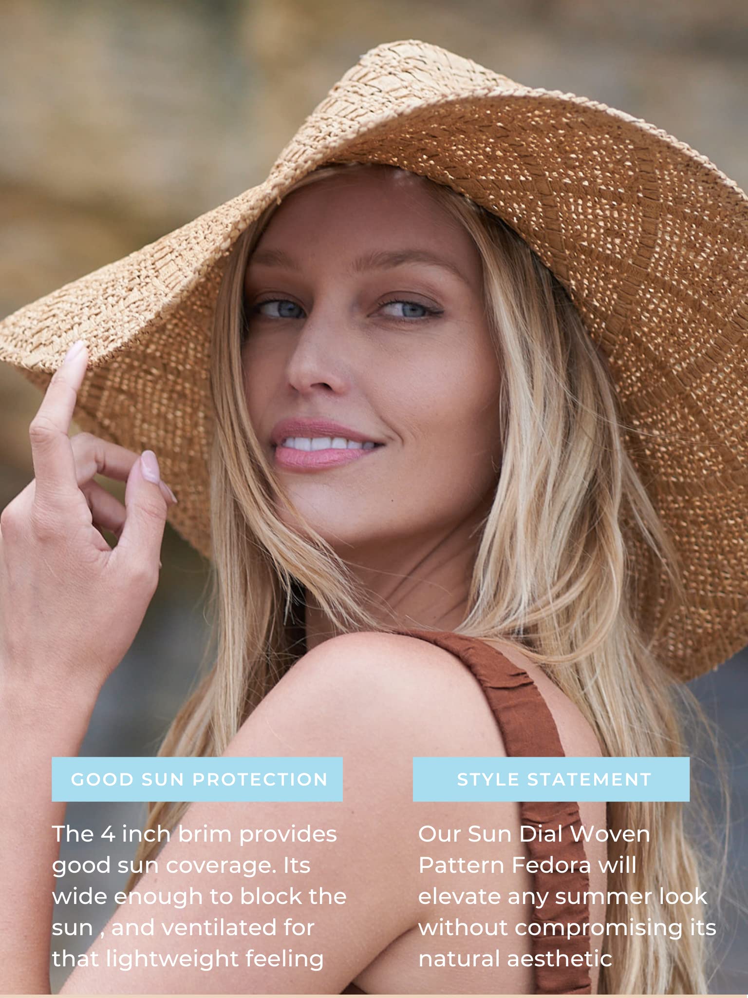 San Diego Hat Company Women's Wide Brim Sun Hat Fedora with Woven Pattern, One Size, Camel