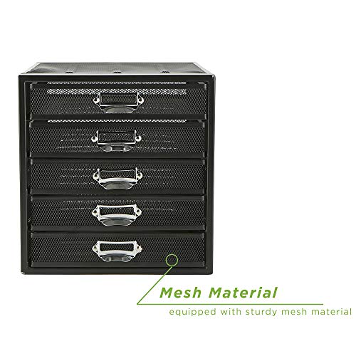 Mind Reader File Storage Drawers, Desk Organizer, Multi-Purpose, Crafts, Office, Metal Mesh, 11"L x 14"W x 11"H, Black, 5 Drawer
