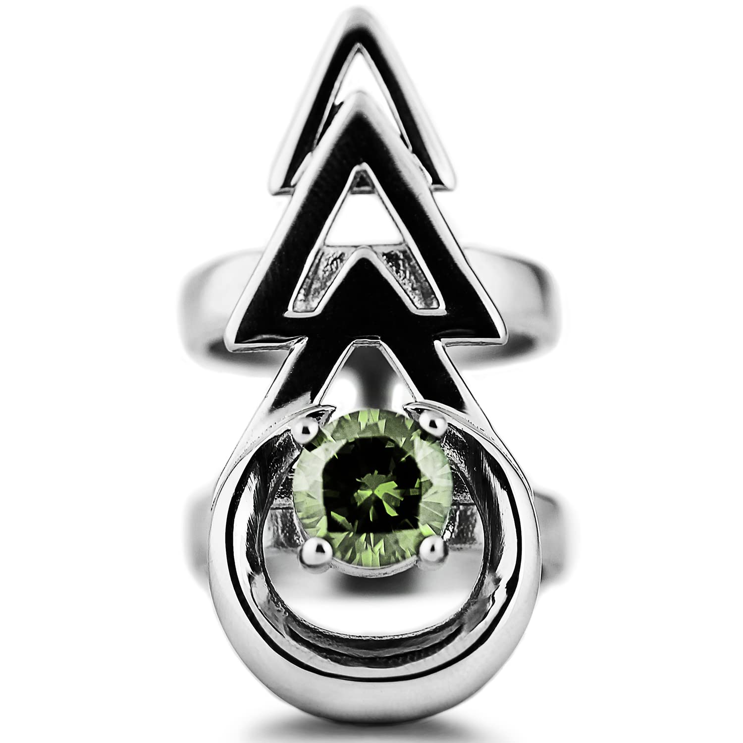 Rune Ring by Rogue+Wolf Gothic Y2K Jewelry Emo Goth Accessories, Cool Boho Alt Knuckle Chunky Ring Aesthetics, Non-Precious Metal, pale emerald synthetic spinel
