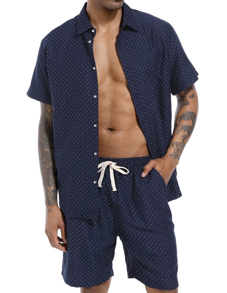 PASOK Men's Floral 2 Piece Tracksuit Casual Button Down Short Sleeve Hawaiian Shirt and Shorts Suit (2XL, DC10)