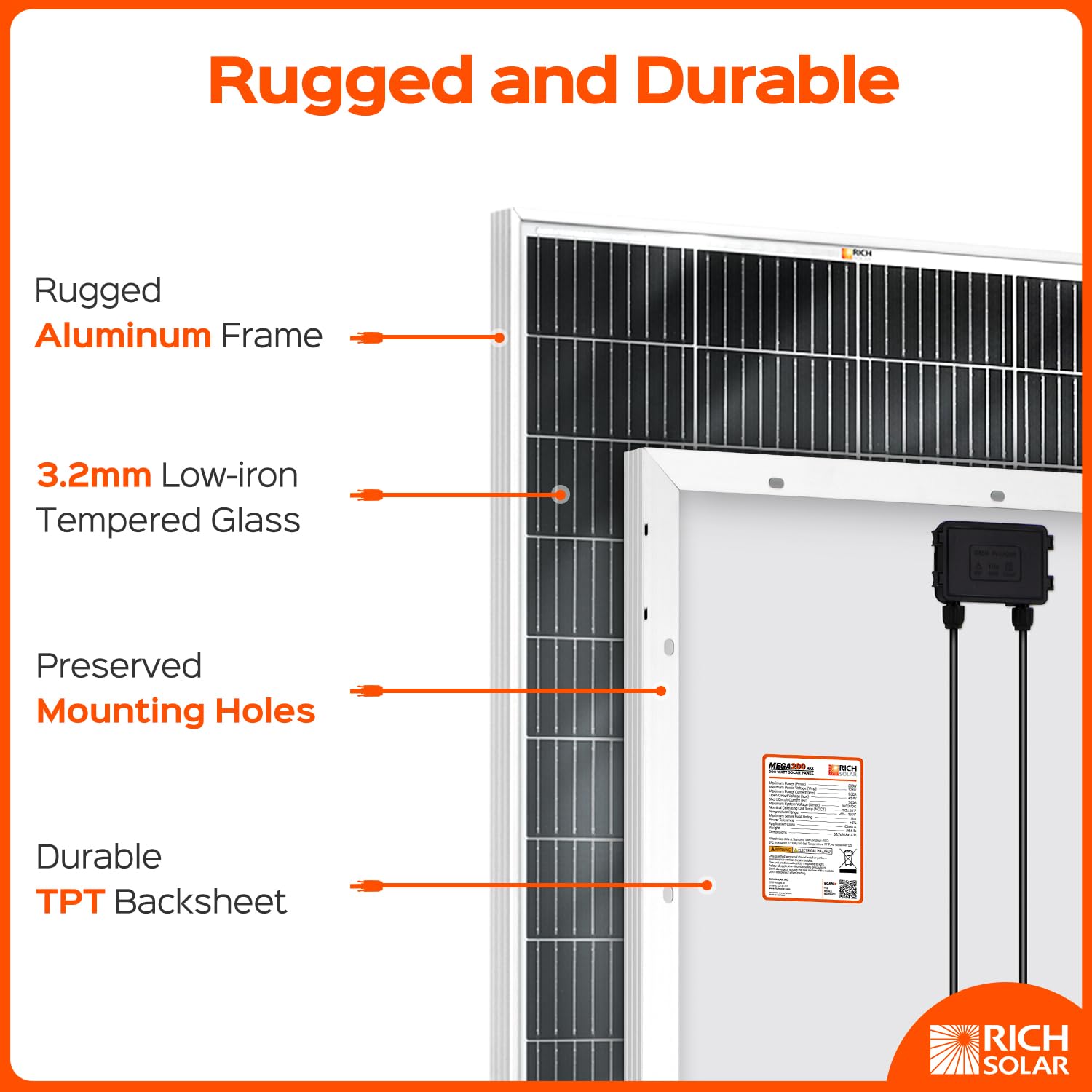 RICH SOLAR 200W 24V Solar Panel+ Mounting Hardware Z Brackets for RV Van DIY Off-Grid System
