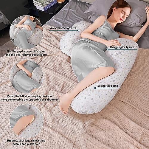 Pregnancy Pillows for Pregnant Women Left Sleeping, Body Maternity Pillows to Support Women's Belly, Back, Legs, HIPS with Detachable and Adjustable Pillow Cover, H Shape Grey