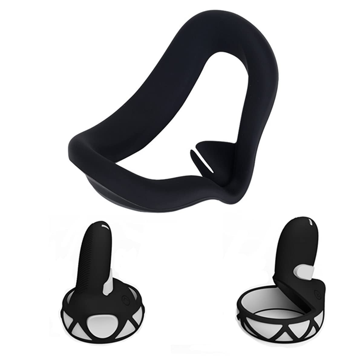 Silicone Controller Grip Cover for Oculus Quest 2 with Face Cover Combo, VR Headset Accessories Protect Skin Sweatproof Lightproof Anti-Leakage VR Silicone Interfacial Cover (Black)