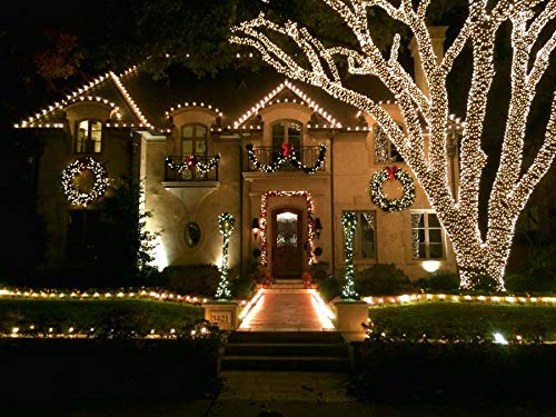 OZS- Extendable C9 Christmas Lights, 50 LED 49ft Green Wire Outdoor Fairy Lights with UL Adaptor, String Lights for Christmas Tree Patio Wedding Party Decoration(Warm White)