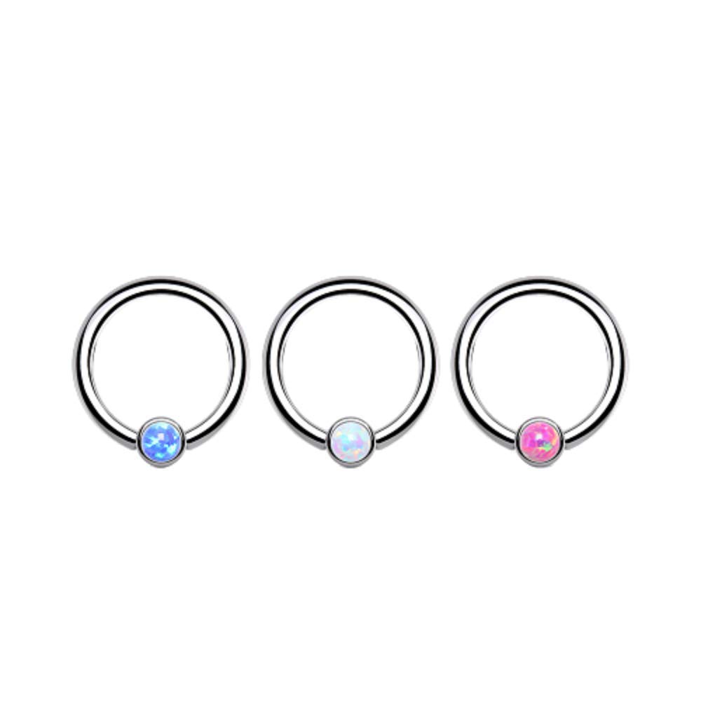 Pierced Owl 16G Implant Grade Titanium Bezel Set Synthetic Opal Captive Bead Ring (White)