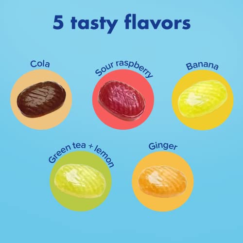 Queasy Drops | 3 Pack: 21 Drops Each | Drug Free & Gluten Free | Five Flavors: Green Tea with Lemon, Ginger, Raspberry, Banana & Cola 21 Count
