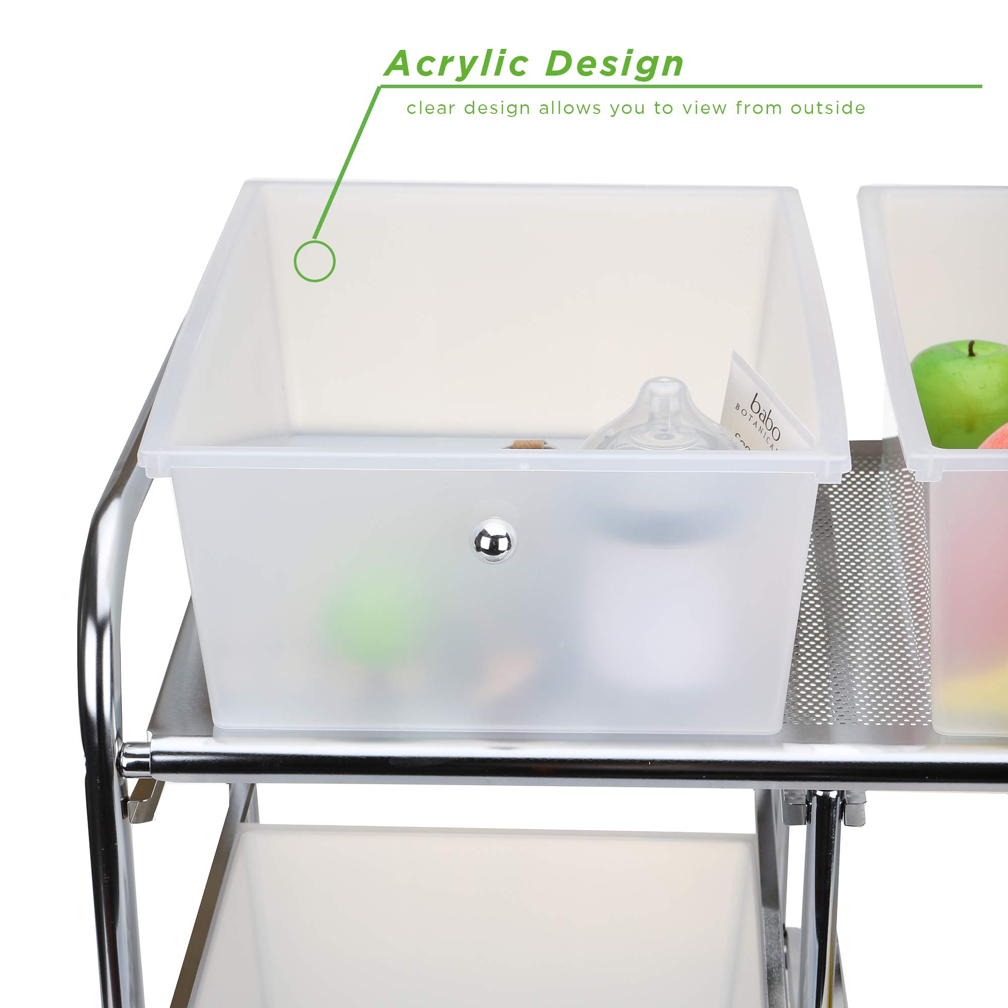 Mind Reader Rolling Cart with Drawers, Utility Cart, Craft Storage, Kitchen, Metal, 24.25"L x 15.25"W x26.25"H, White, Silver