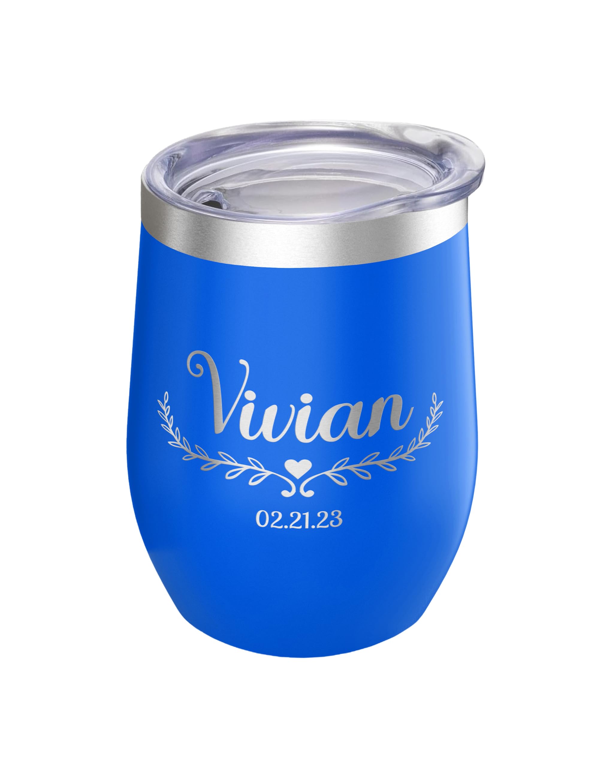 Personalized Wine Tumbler with Lid ā Wine Glass Travel Mugs Insulated for Hot and Cold ā Custom Leak Proof Tumbler Cups ā Engraved Wedding Gifts for Newlyweds, Anniversary (Blue)