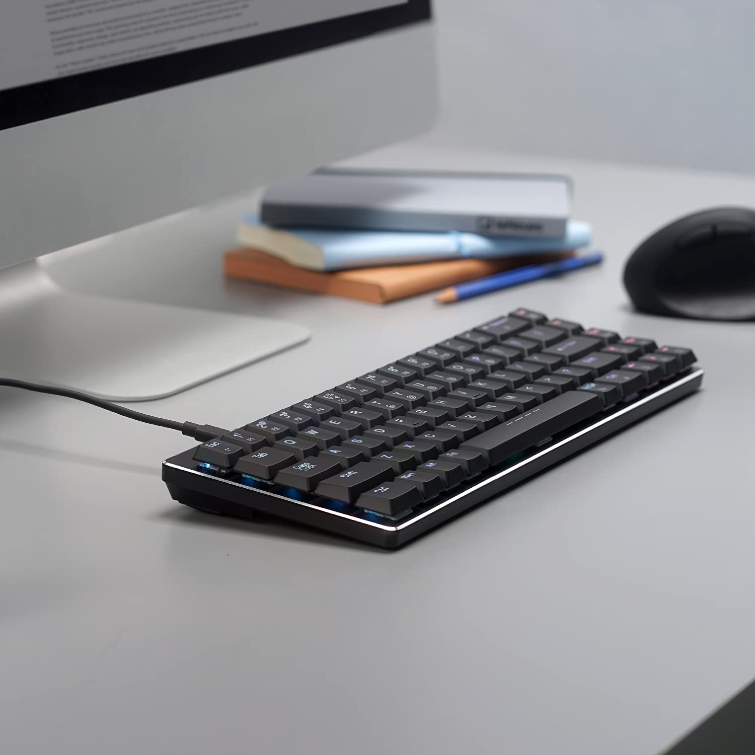 Perixx Micro USB PERIBOARD-428 Mini Mechanical Keyboard with Kailh Low Profile Brown Switch, RGB Backlighting, Black, US English Layout