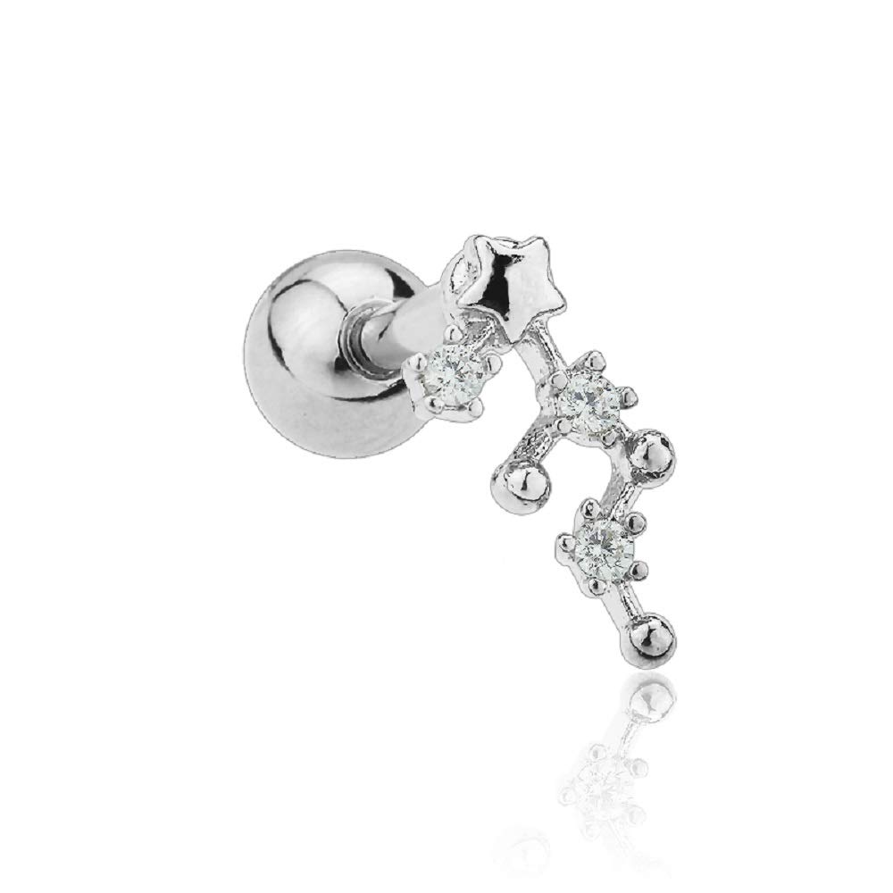 Pierced Owl 16G Stainless Steel Virgo Horoscope Constellation Stars Crystal Cartilage Helix Ear Lobe Tragus Barbell Earring